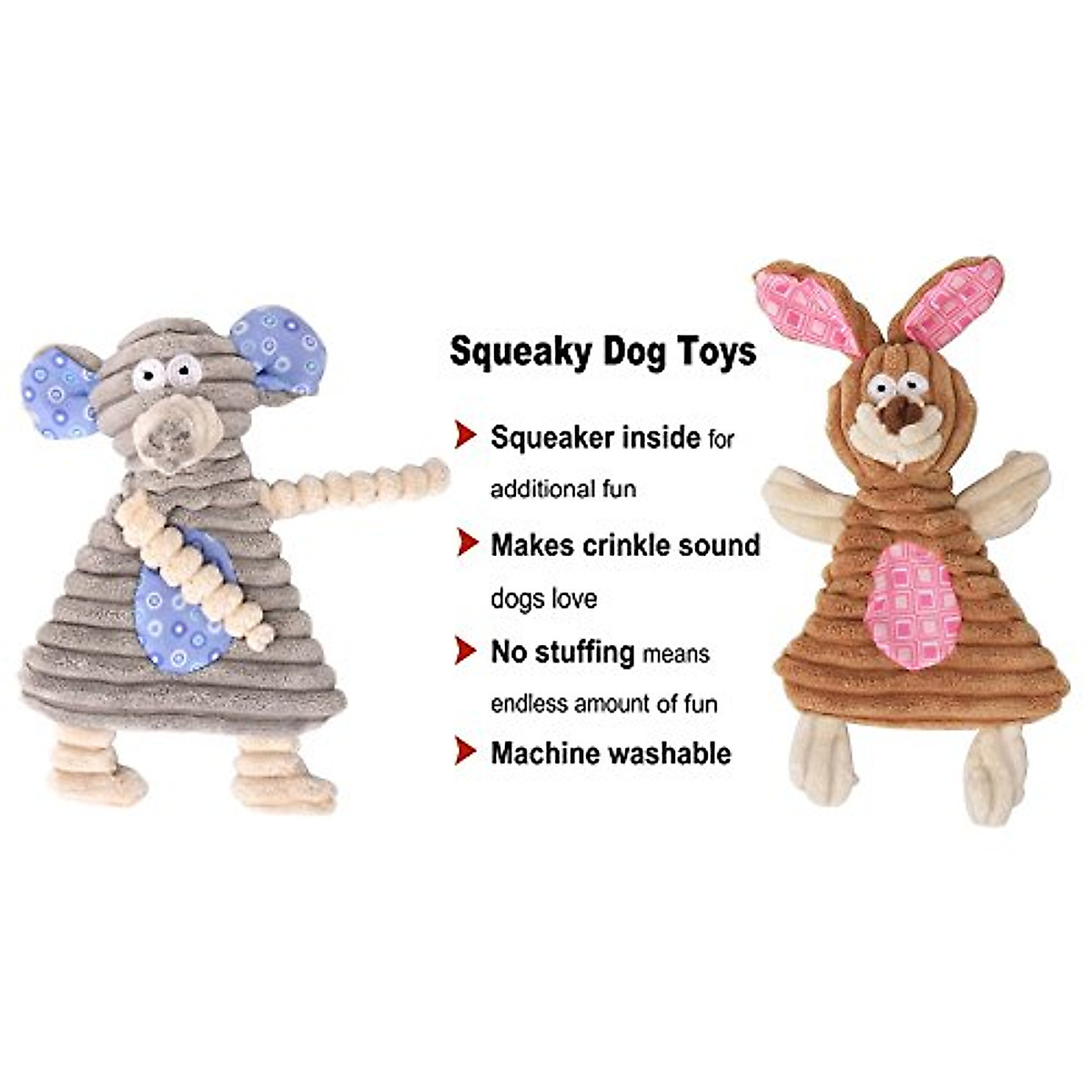 Comtim No Stuffing Dog Toys with Squeaker, Durable Dog chew Toys No Stuffing Squeaky Dog Toys for Small Dogs and Puppies, Rabbit & Elephant