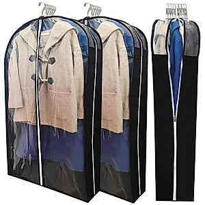 Dress Bags for Gowns Long with 6.3" Gusset, 50" Clear Moth Proof Garment Bags for Hanging Clothes, Dresses Covers and Side Zipper Protector for Storage, Overcoat, Trousers, Sweater, 3 Packs