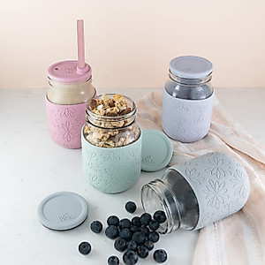 Elk and Friends 16 oz Mason Jar Cups with Silicone Lids + Silicone Straws | Pint Glass Jars | Smoothie Cups | Drinking Glasses | Oats Container + Food Storage | 4 Pack | Multiple Color Options