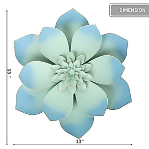 Decointo Blue Metal Flower Wall Decor, 13" Flower Sculpture Home Decor for Bedroom, Living Room, Bathroom, Kitchen, Garden, Patio Porch - Rustic Floral Wall Art Hanging Decorations