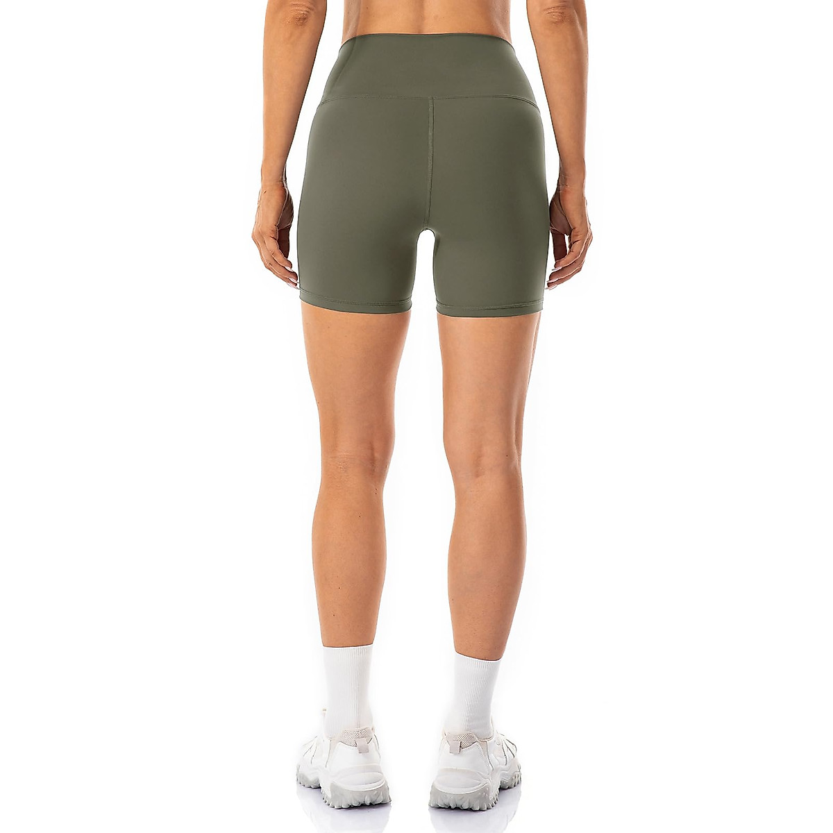Lavento Women's All Day Soft Biker Shorts 5 Inch - High Waisted Workout Gym Running Yoga Short (Olive Green, 6)