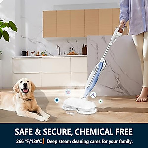 Steam Mop, Floor Scrubber Spin Steam Mop for Floor Cleaning, Multipurpose Steam Cleaner for Home, Steam Adjustable, 2 Sets of Mop Pads, for Hard/Hardwood/Laminate/Tile/Marble Floors, Sandoo SC1070
