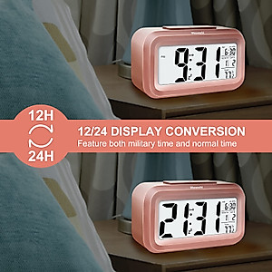 Miowachi Digital Alarm Clocks for Bedrooms Battery Operated,Snooze,Night Light Easy Setup Small Clock for Kids Pink