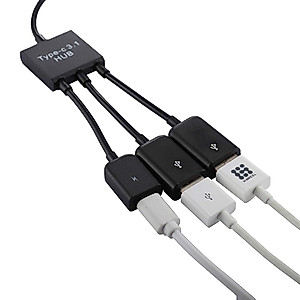 PANUSBGHUB Portable USB-C/Type-C Male to Dual USB Ports Female + Micro USB Female Mini Cable Hub Splitter Adapter