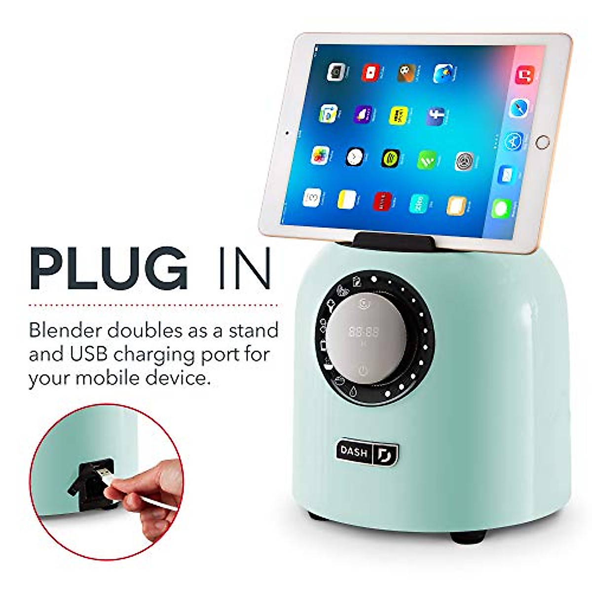 Dash Chef Series Deluxe Digital 64 oz Countertop Blender, with Stainless Steel Blades, Tritan Blending Jug, Tablet Stand & USB Charging Port, for Smoothies, Nut Butters, Purees, Soup and More - Aqua