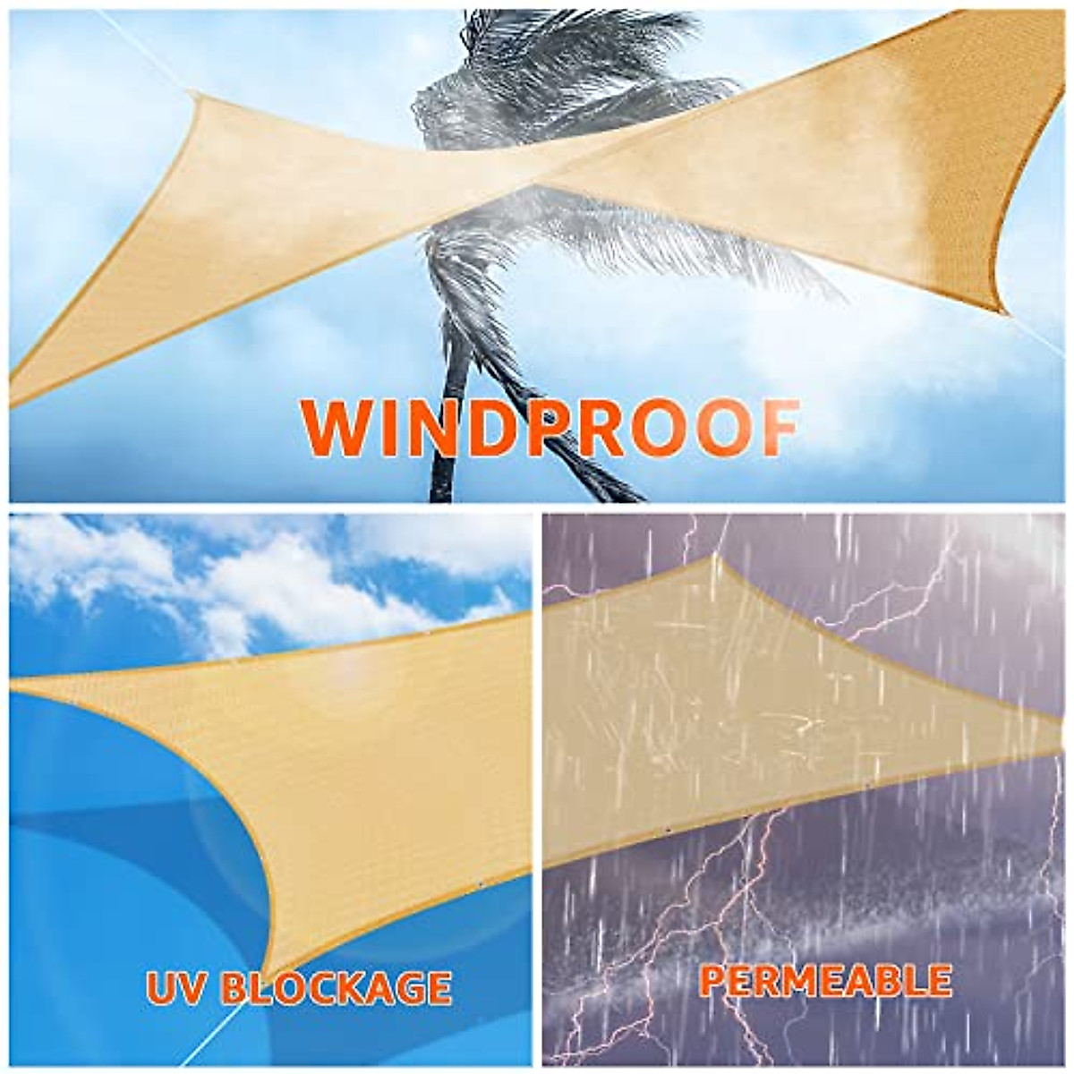 Sun Shades Outdoor Shade Sails Water Permeable & 95% Rectangle UV Block Shade Sail Patio Shades for Outside Shade Cloth for Gardens Back Yard Backyard ​Patio (6.5ft x 10ft, Beige)