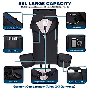 Garment Bags for Travel, Convertible Garment Duffle Bag for Men Women, Carry On Garment Bag Backpack, 4 in 1 Travel Suit Bag with Shoe Compartment, Large Weekender Bag-Dark Grey