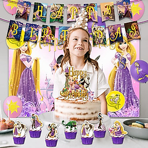 Rapunzel Birthday Party Decoration Supplies Includes Backdrop Banner, Balloons, Cake Toppers for Girl Party Favor