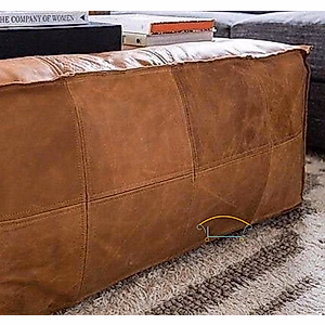 LEATHEROOZE Amazing Square unstuffed Ottoman Pouffe Moroccan Leather, Ottoman Square Pouf, Light tan Handmade Footstool Square pouffe Moroccan (44 * 44 * 18 inch)