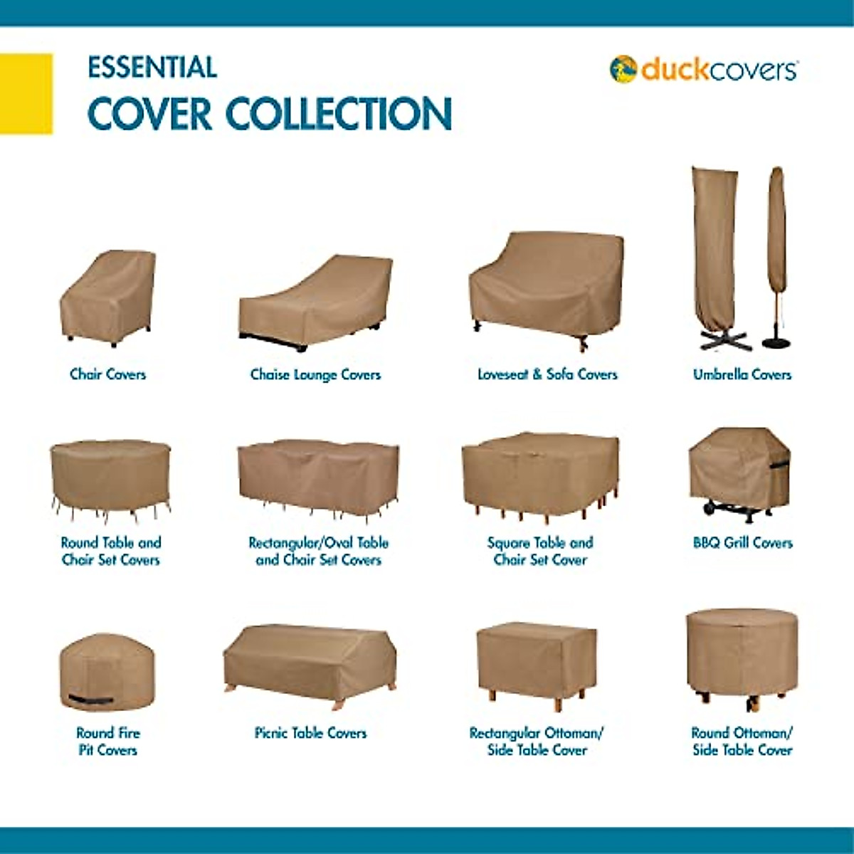 Duck Covers Essential Water-Resistant 86 Inch Square Hot Tub Cover Cap, Patio Furniture Covers
