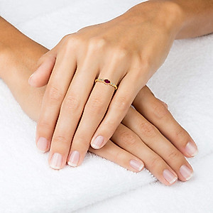 DIRECT-JEWELRY DON'T FORGET THE DASH 14K Genuine Yellow Gold Oval Natural Ruby and Diamond Milgrain Solitaire Ring - Size 4.5