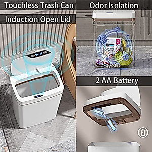Automatic Trash Can with Lid, 3.5 Gallon Touchless Garbage Can, Slim Plastic Trash Bin Waterproof Motion Sensor Wastebasket for Living Room, Bedroom, Office, Kitchen, White (No Battery)