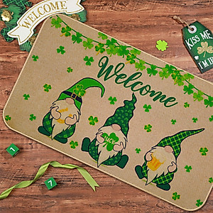 Nuanchu St. Patrick's Day Gnome Mat Welcome Decorative Doormat C Irish Non Slip Rubber Floor Mat Indoor Outdoor Entrance Bathroom Rug for Home Office Garden, 17 x 29 Inch