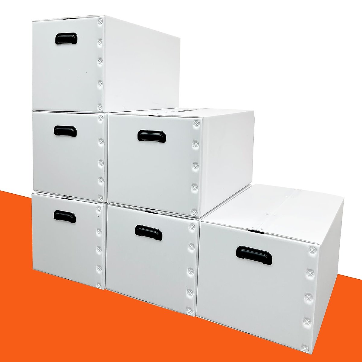 Sonahomo plastic storage bins with lids containers,55qt(19.7"x13.8"x11.8") 6 pack,collapsible moving boxes with handles stackable storage bins,Double-layer hollow shock-absorbing material,white