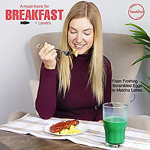 YOSHIFUL Milk Frother with Stand - Advanced Turbine Whisk Electric Coffee Frother with Large Illuminated On/Off Button - Handheld Mini Blender for Lattes, Cappuccinos, Matchas, Powders, Cream - Black