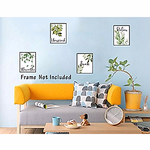 Nelly Story Relax Soak Unwind Breathe Green Leaf Bathroom Wall Decor Set of 4 Washroom Toilet Decor Botanical Art Prints Green Leaves Poster Green Bathroom Art Eucalyptus Wall Decor (8x10inch) Unframed