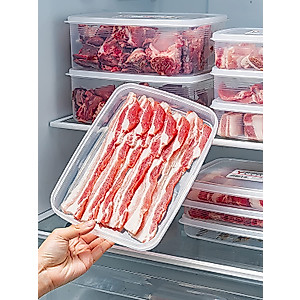 wulikanhua 2 Pack Plastic Bacon Box, Deli Meat Saver Cold Cuts Fridge Keeper, Cheese Food Storage Container with Lid for Refrigerator, Shallow Low Profile Christmas Cookie Holder