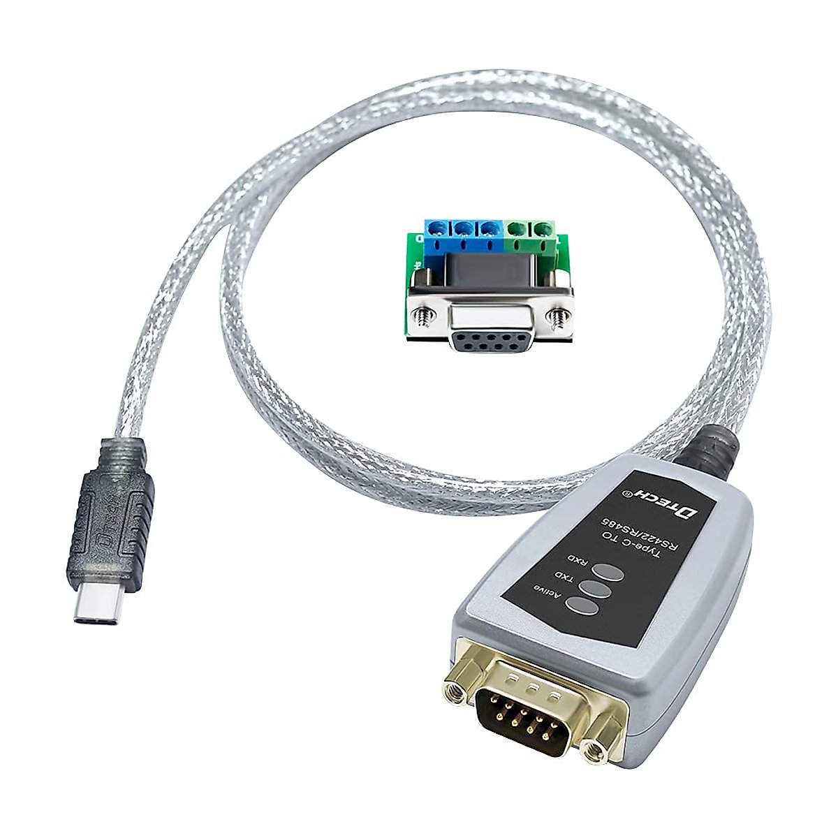 DTECH FTDI USB to RS485 Cable RS422 USB C to Serial Adapter with Breakout Board LED Indicators RS-485 RS-422 Cable Converter Supports Windows 11 10 8 7 XP Mac (3 Feet)