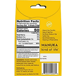 Wedderspoon Organic Manuka Honey Drops, Lemon & Bee Propolis, 20 Count (Pack of 1) | Genuine New Zealand Honey | Perfect Remedy For Dry Throats
