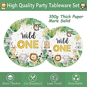 Jungle Safari Baby Shower Decorations Tableware Set Serves 24, Animals Paper Plates, Napkins, Cups, Cutlery for Baby Boy Wild One Birthday Baby Shower Party Supplies