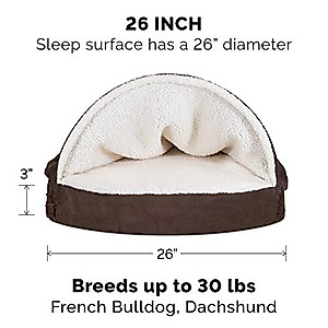 Furhaven 26" Round Orthopedic Dog Bed Sherpa & Suede Snuggery w/ Removable Washable Cover - Espresso, 26-inch