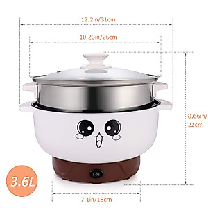 MINGPINHUIUS 4-in-1 Multifunction Electric Cooker Skillet Wok Electric Hot Pot For Cook Rice Fried Noodles Stew Soup Steamed Fish Boiled Egg Small Non-stick with Lid (3.6L, with Steamer)