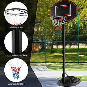 Goplus Portable Basketball Hoop Outdoor, 5.5-7.5 FT Basketball Goal with 5 Adjustable Height, 32" Shatterproof Backboard, Wheels, Fillable Base, Indoor Basketball Stand for Kids Teenagers Youth Adults