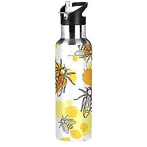 Oarencol Bee Honeycombs Honey Water Bottle Stainless Steel Vacuum Insulated Thermos with Straw Lid 20 Oz