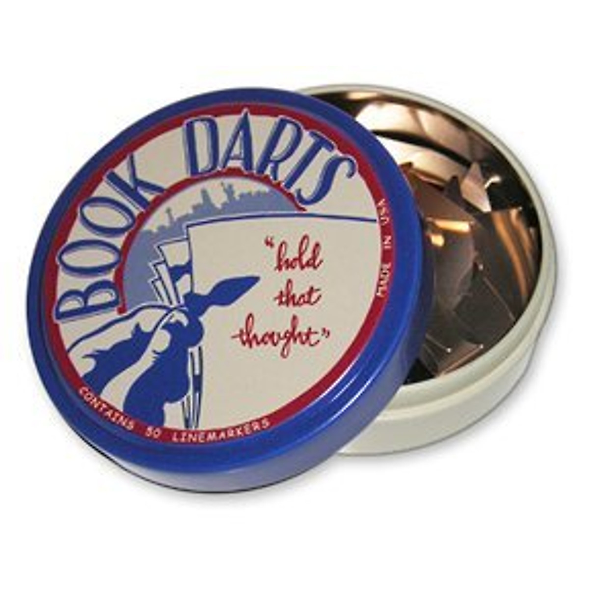 Book Darts Line Markers 50 Count Tin Mixed Metals