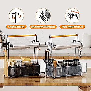 PHINOX Utensil Caddy, Silverware Caddy Condiment Caddy, Utensil Holder for Party, Picnic Flatware caddy with Handle and Paper Towel Roll Holders, Utensil Cutlery Caddy for Camping, Kitchen (BLACK)