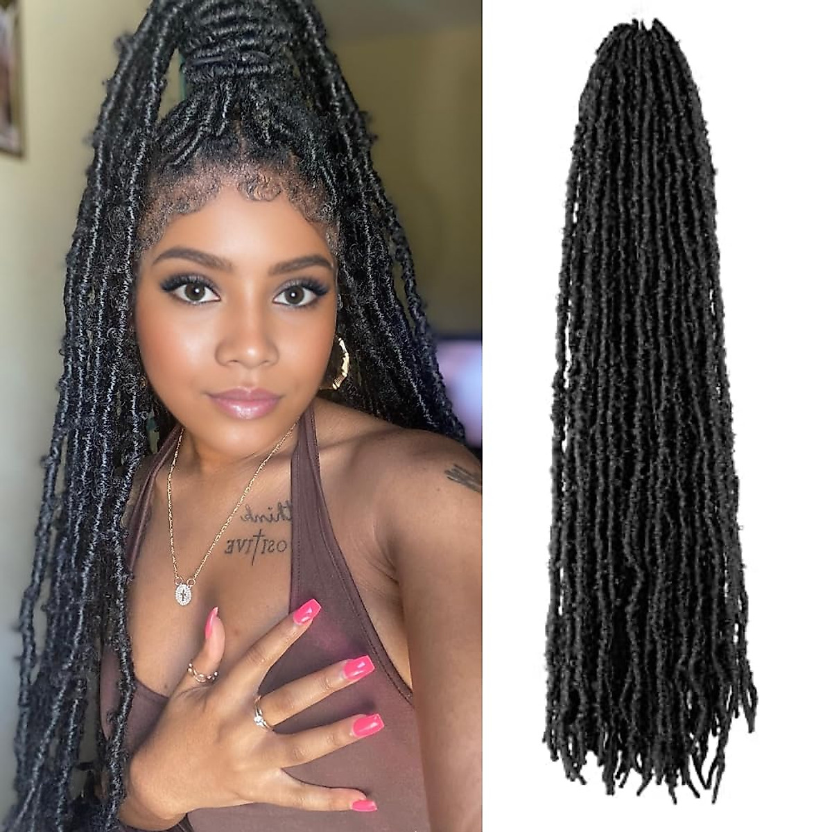 Osuntress Handmade Butterfly Locs Crochet Hair 30 Inch 7 Packs Long Light Weight Distressed Butterfly Faux Locs 1B(Natural Black)