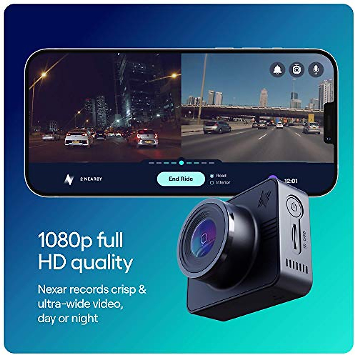 Nexar Beam GPS Dash Cam | HD Front Dash Cam | 2022 Model | 32 GB SD Card Included | Unlimited Cloud Storage | Parking Mode | WiFi