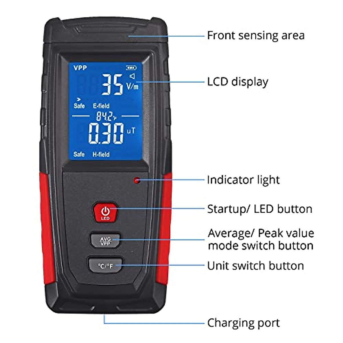 CAMWAY EMF Meter Electromagnetic Field Radiation Checker(1-1999V/m, 0.01-99.99μT) Handheld Mini Digital LCD EMF Detector Builtin Electromagnetic Radiation Sensor Sound-Light Alarm EMF Tester