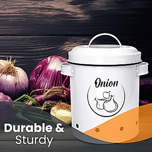 Wishful Home Potato storage | Onion & Potato Storage Container | Garlic, potato Keeper For Counter | Potato & Onion Storage Bin | potato onion garlic storage | 3 Metal Sets with Lid for Kitchen |White