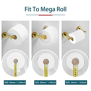 POKIM Gold Toilet Paper Holder - Metal Bathroom Flexible Pivoting Tissue Handle on Wall Mounted, SUS 304 Stainless Steel Adjustable TP Large Mega Roll Holder Classic Shiny Finish