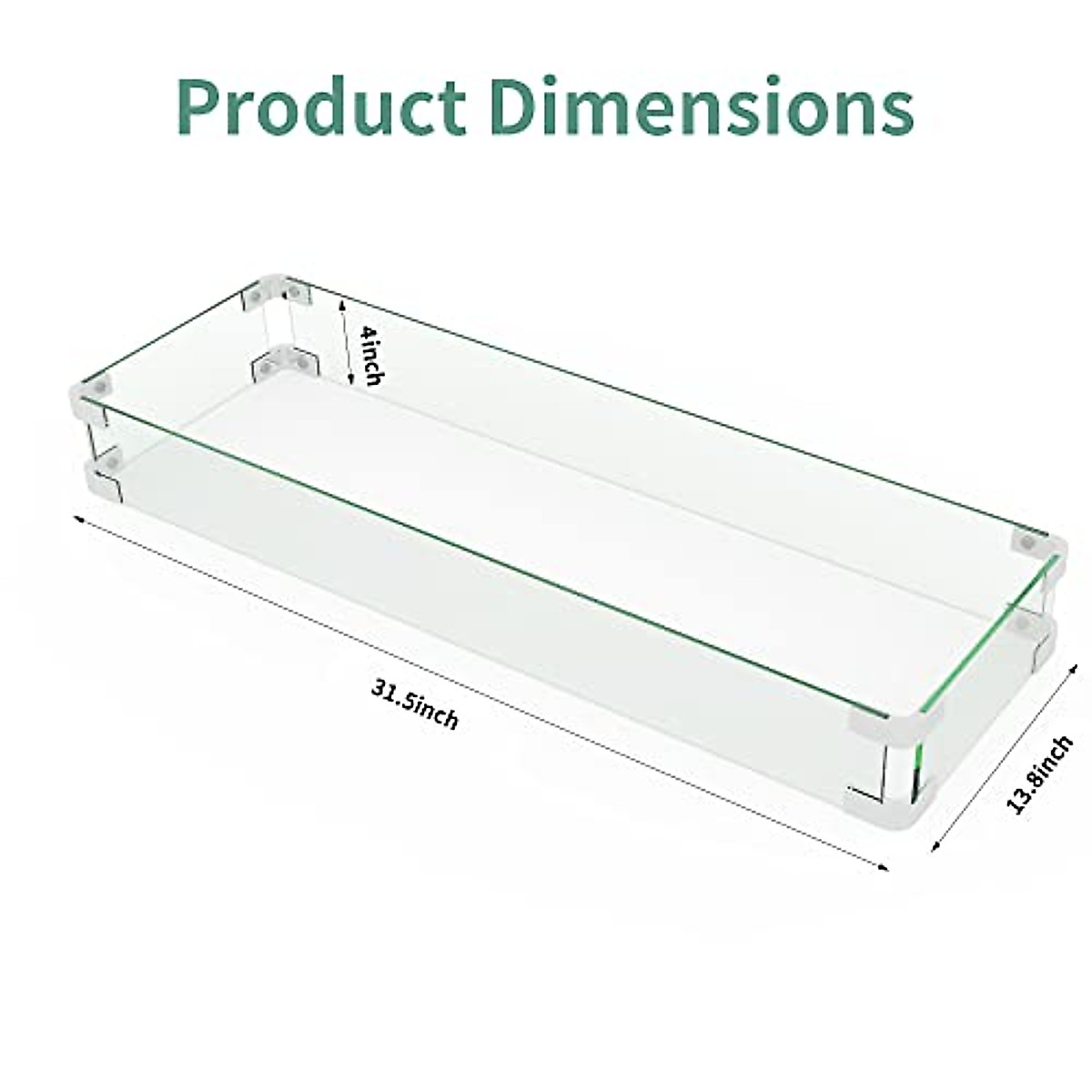PIZZELLO Fire Pit Wind Guard 31.5 x 13.8 x 4 inch Rectangular Tempered Glass Wind Guard with Aluminum Corner Bracket