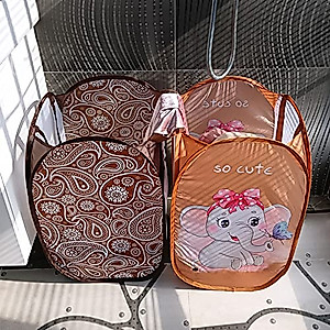 WEI LONG Mesh Popup Hamper-Foldable Lightweight Basket for Washing-Durable Clothing Storage for Kids Room,Students College Dorm,Home,Travel & Camping-Pop-up Clothes Hamper (Pink Rabbit)