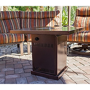 Hiland GSF-PR-PC Propane Fire Pit, 42,000 BTU, Stainless Steel Lid w/Fire Glass, Square, Hammered Bronze
