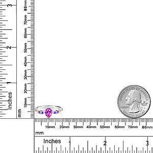 Gem Stone King 925 Silver 10K Yellow Gold Pear Shape Pink Created Sapphire Blue Tanzanite and White Lab Grown Diamond Engagement Ring For Women (1.35 Cttw, Gemstone September Birthstone, Size 8)