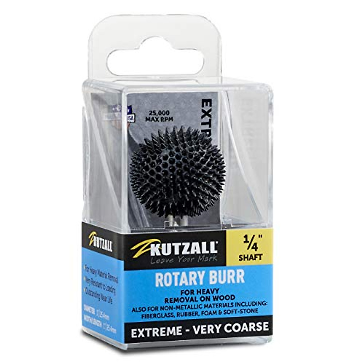 Kutzall Extreme Sphere Rotary Burr 1⁄4" Shaft, Very Coarse - Woodworking Attachment for Bosch, DeWalt, Milwaukee, Makita Tools. Abrasive Tungsten Carbide, 1" (25.4mm) Head Diameter, SX-1C