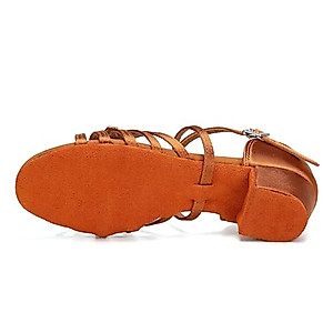 VCIXXVCE Gilrs Latin Dance Shoes Tan Low Heel 1.2" Tango Salsa Ballroom Dance Practice Shoes,6 M US Big Kid