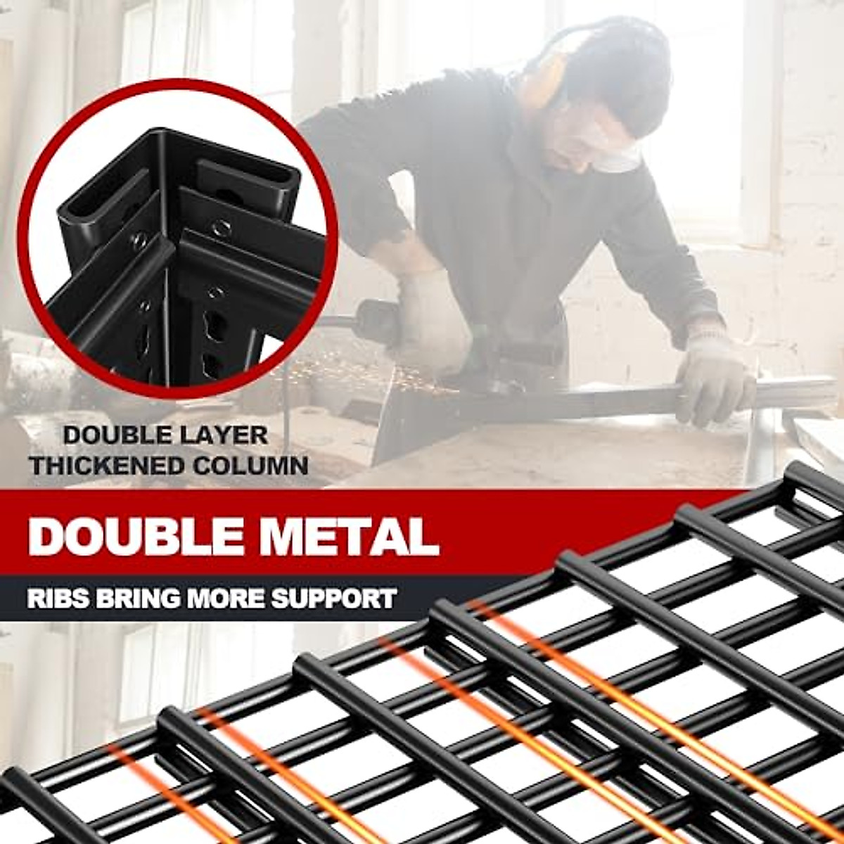 REIBII 48''W Garage Shelving 2500LBS Storage Shelves Heavy Duty Garage Shelves 5 Tier Adjustable Metal Shelves for Garage Storage Rack Heavy Duty Shelving Industrial Utility Shelf,48''W X 72''H X18''D