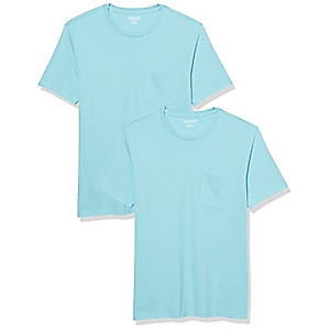 Amazon Essentials Men's Slim-Fit Short-Sleeve Crewneck Pocket T-Shirt, Pack of 2, Light Blue, X-Large