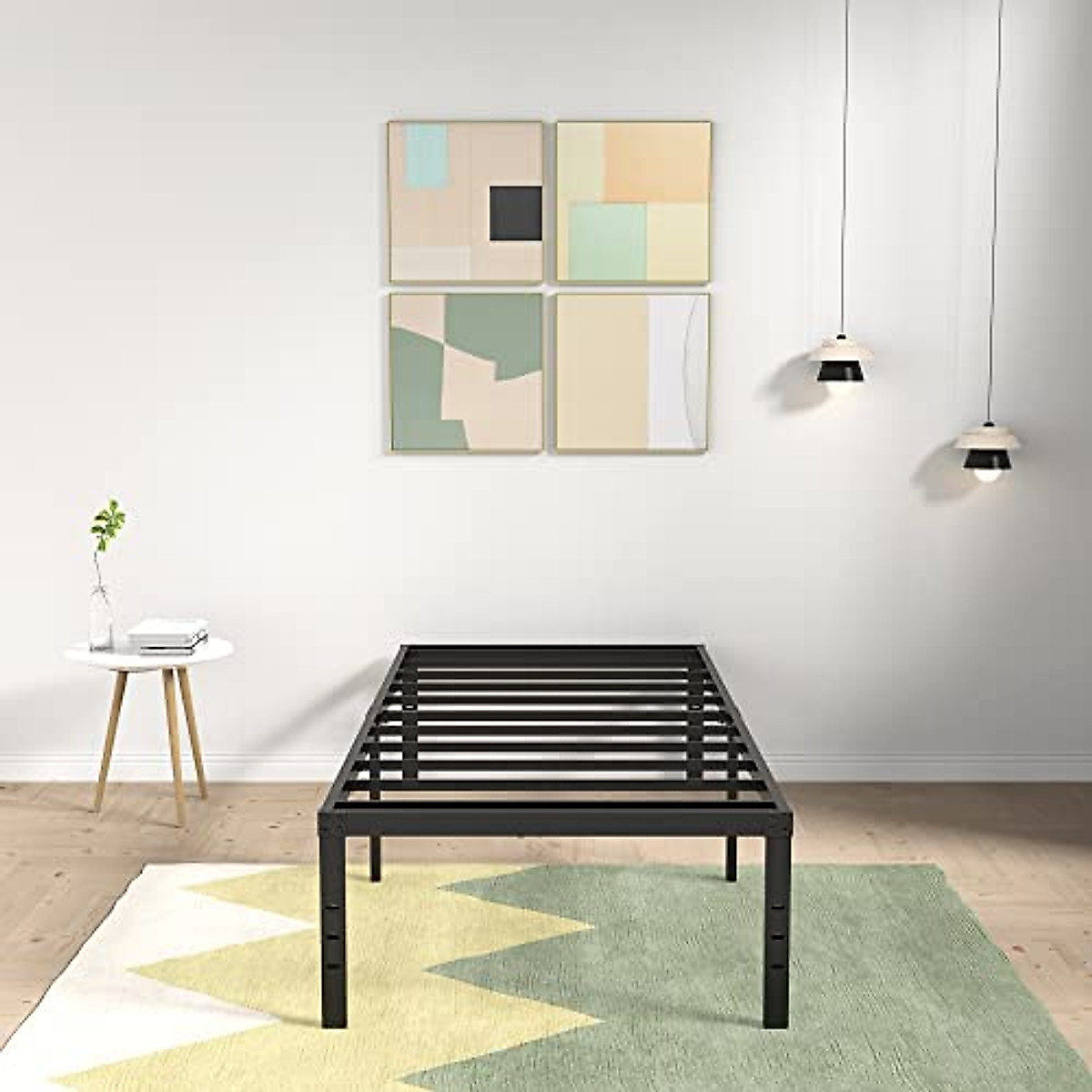 DiaOutro 18 Inch Twin XL Bed Frame Heavy Duty No Box Spring Needed Metal Platform with Maximum Storage, Easy to Assembly, Noise Free, Black