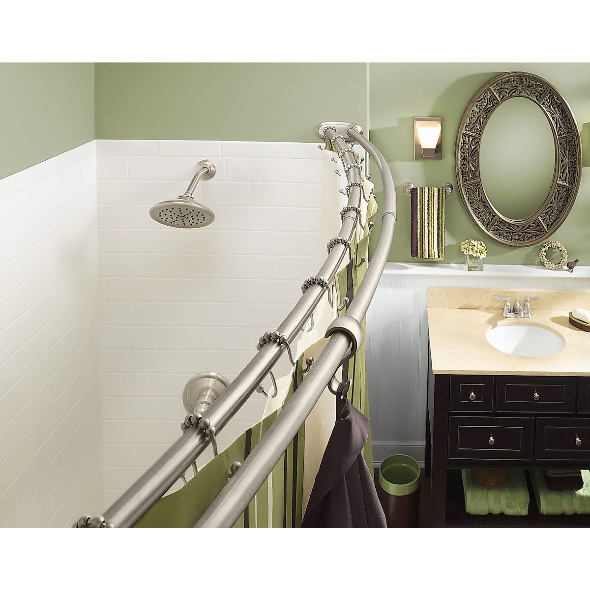 Moen Brushed Nickel Adjustable 57 to 60-inch Stainless Steel Double Curved Shower Curtain Rod, Wall Mounted with Fixed Brackets, DN2141BN