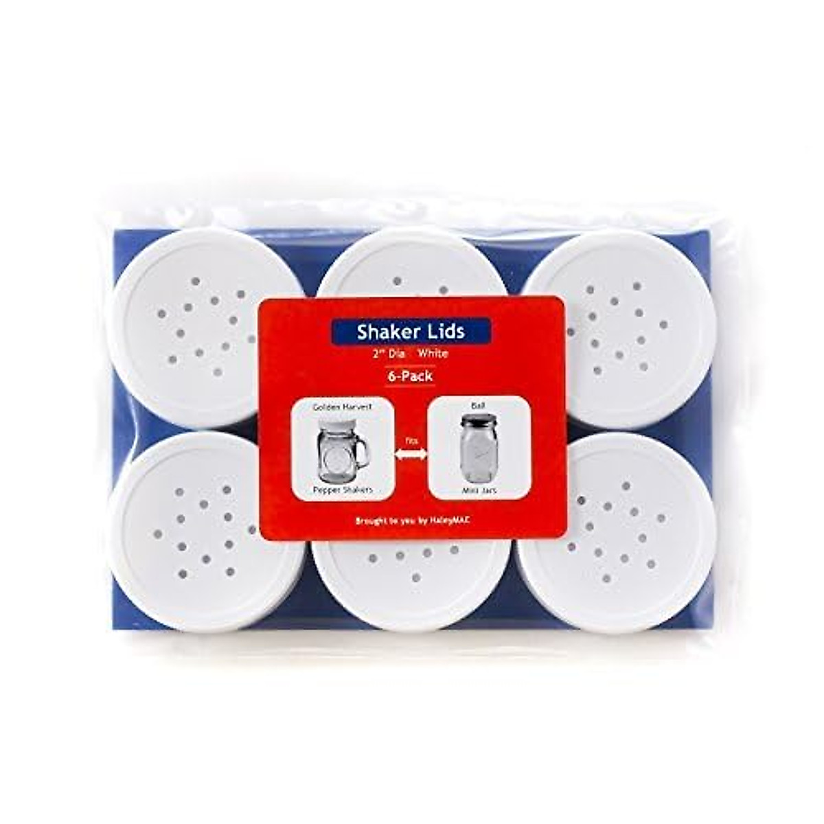 Plastic Lids with 12-Holes for Golden Harvest 4-Ounce Salt Pepper Shaker Mason Jars 48-400 2" Diameter (White; 6-Pack)