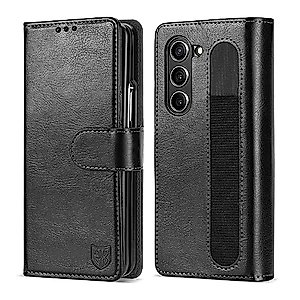 ZZXX Samsung Galaxy Z Fold 5 Wallet Case with [RFID Blocking] Card Slot Magnetic Closure Leather Flip Fold Protective with S Pen Holder Phone Case for Galaxy Z Fold 5 Case Wallet(Black-7.6 inch)