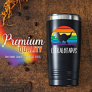 Onebttl Lesbian Gifts, LGBTQ Gifts for Pride Month, Insulated 20oz Stainless Steel Tumbler with Straw, Brush, Lid, Gift Box Included, Lickalotapus…