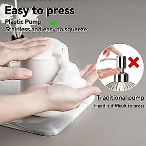 AZMOYAC Foaming Hand Soap Dispenser - White Ceramic Foam Soap Dispenser for Bathroom, Face Wash Dispenser Lotion Bottle with Foaming Pump, 12 Oz Refillable Dish Soap Dispenser for Kitchen