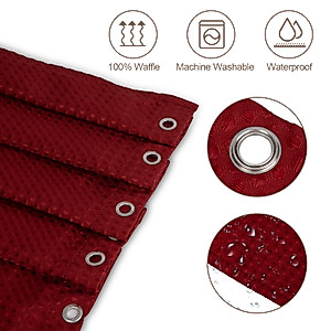 WOHEWREY Shower Curtain, Waterproof Waffle Fabric Shower Curtain, 72 * 78 Inch Shower Size, with 12 Hooks, Weighted Long Hem, Machine Washable, Suitable for Home Hotel Bathroom Shower Curtain Set Red